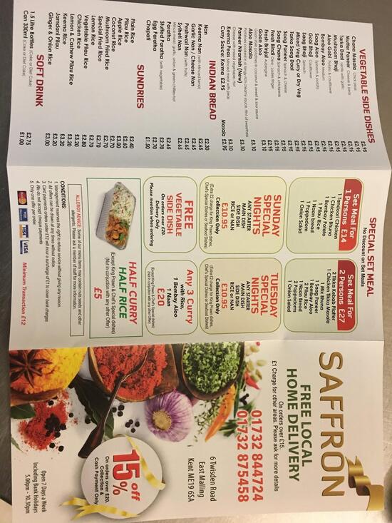 Saffron Indian in East Malling - Restaurant menu and reviews