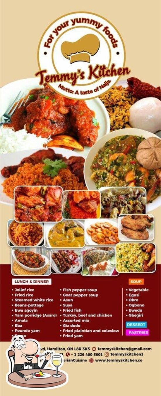 Menu au Temmy's Kitchen restaurant, Hamilton