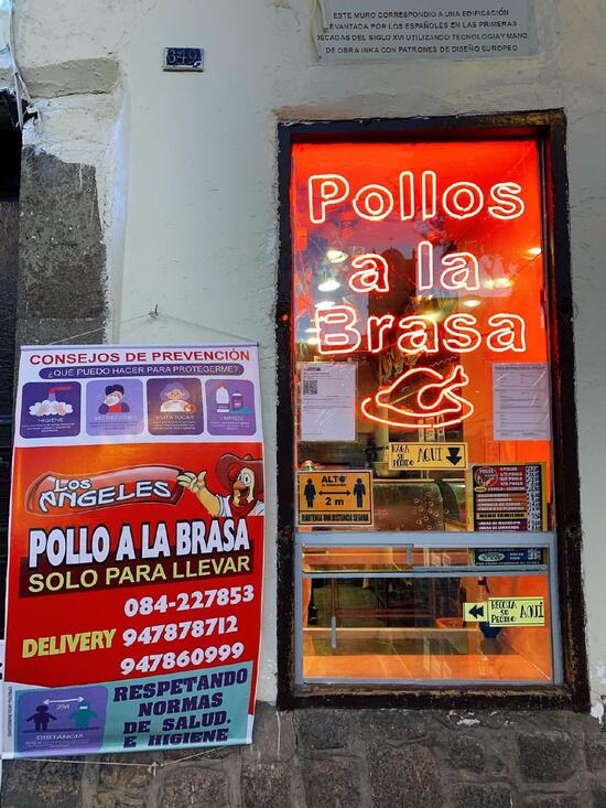 Menu at Polleria Los Angeles restaurant, Cusco