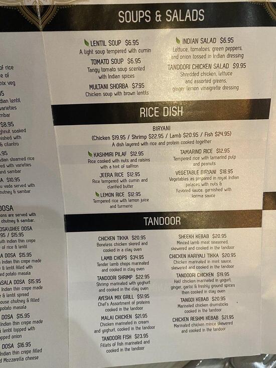 Menu at Ayesha Indian Fine Dining - Midtown restaurant, Miami