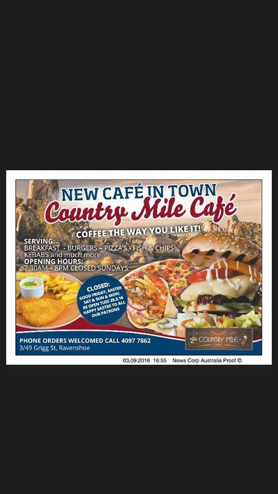 Menu at Country Mile Café cafe, Ravenshoe