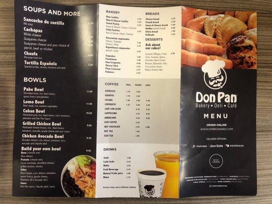 Menu at Don Pan, Hialeah, NW 186th St