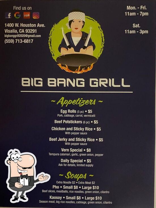 Menu at Big Bang Grill restaurant, Visalia, W Houston Ave