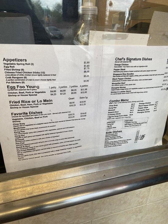 Menu at Chinese Chef restaurant, Milwaukee