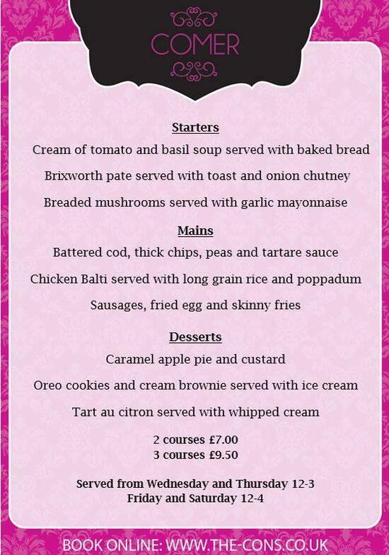 Menu at Comer Restaurant, Corby