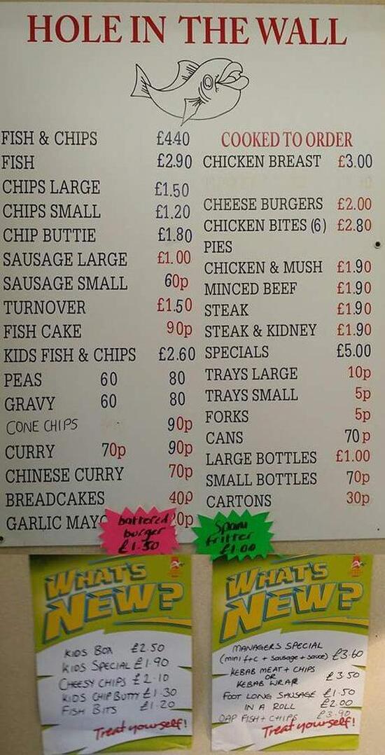 Menu at Hole In The Wall restaurant, South Elmsall
