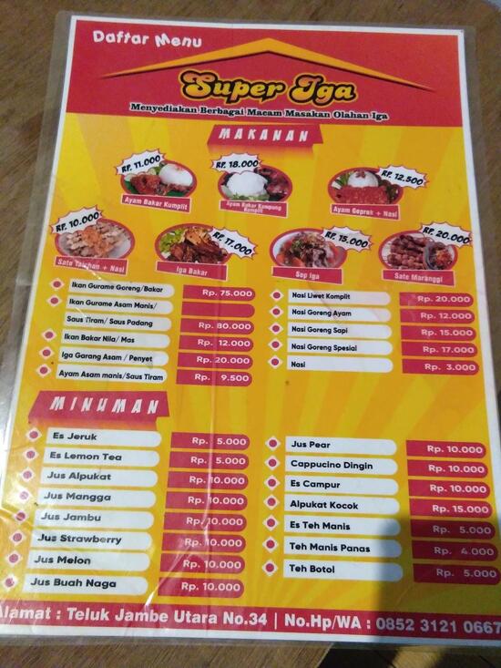 Menu at SUPER IGA Teluk Jambe cafe, Jatiwangi