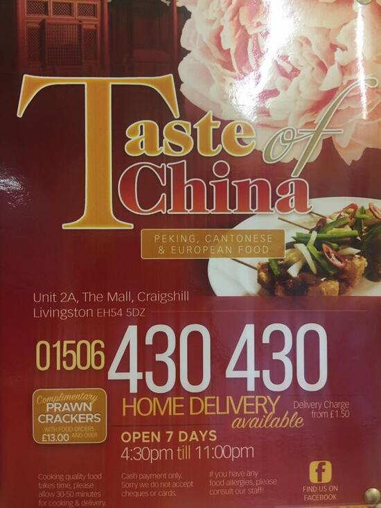 Menu at Taste of China restaurant, Livingston, Almond E