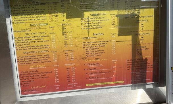 Menu at El Taco restaurant, Downey, Florence Ave