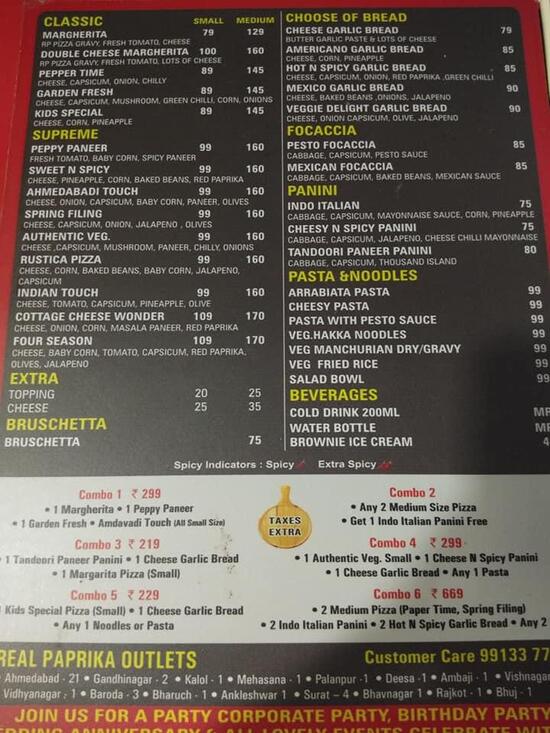 Menu at Real Paprika Naroda Dehgam Road, Ahmedabad