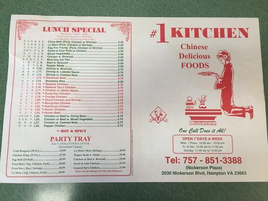 Menu at Number 1 Kitchen (Nickerson Plaza) restaurant, Hampton ...
