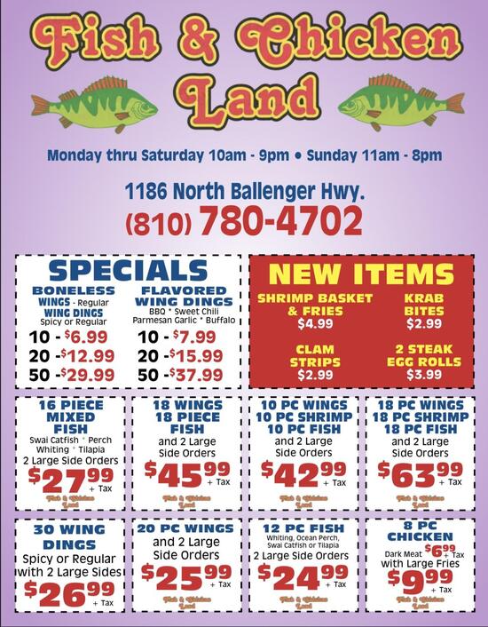 Menu at Fish & Chicken Land-Ballenger Hwy restaurant, Flint
