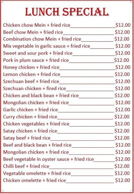Menu at Cheong Kong Chinese Restaurant, Chinchilla