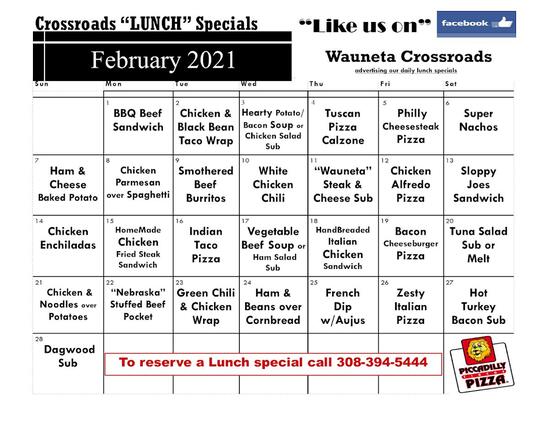 Menu at Wauneta Crossroads restaurant, Wauneta