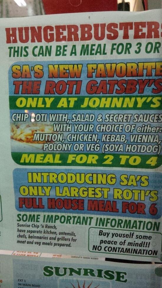 Menu at Sunrise Chip N Ranch, Overport, Durban restaurant, Durban, 93 ...