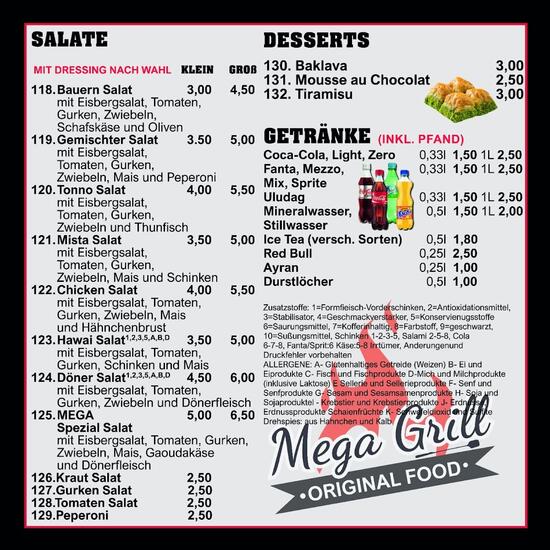 Speisekarte von MEGA GRILL restaurant, Wuppertal