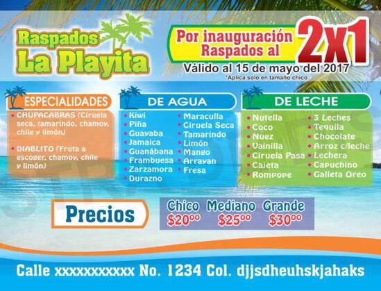 Carta del postres Raspados La Playita Estilo Tijuana, Zapopan