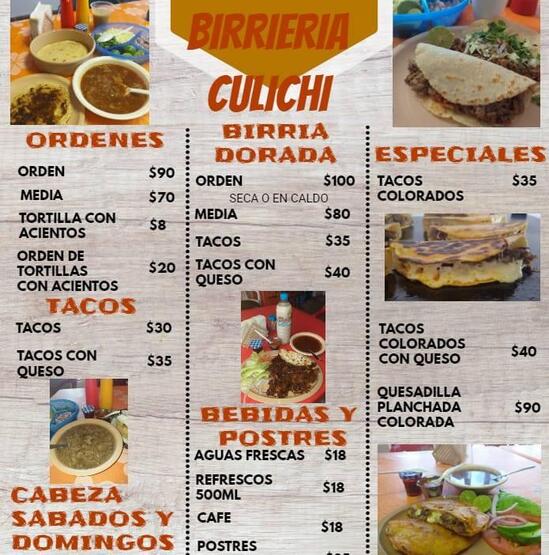 Menu at Birrieria Culichi restaurant, Nogales