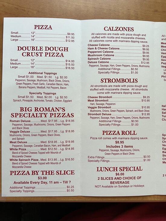 Menu at Big Romans Pizza pizzeria, Roseland, US-1 UNIT 4