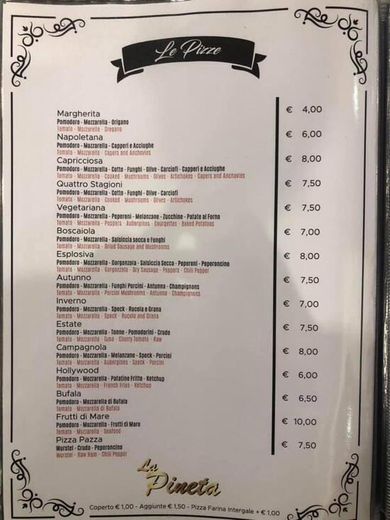 Menu da La Pineta Di Alessandro Lorico ristorante, Tempio Pausania