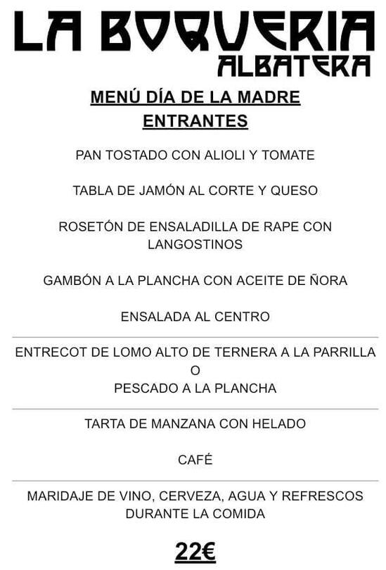 Carta de Restaurante La Boquería, Albatera