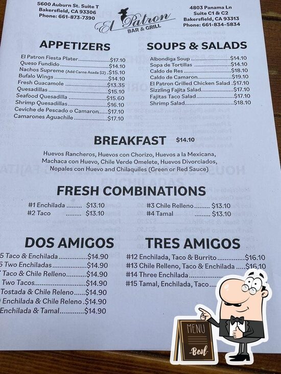 Menu at El Patron Bar and Grill, Bakersfield, Panama Ln