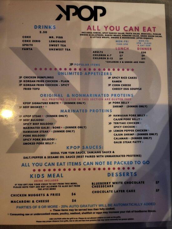 Menu at KPOP BBQ AND BAR, Doraville