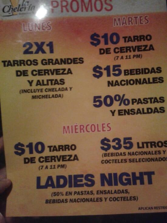 Carta del pub y bar La Chelería Suc. Las Américas, Merida