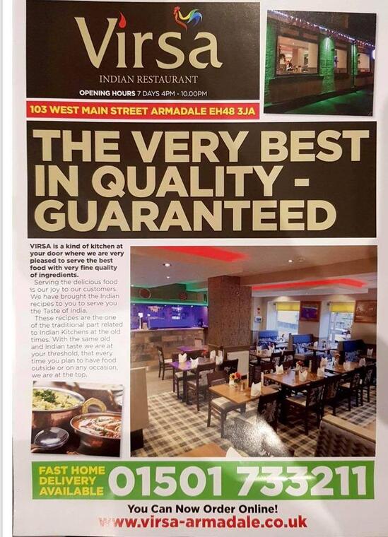 Menu at Virsa Indian Restaurant, Bathgate
