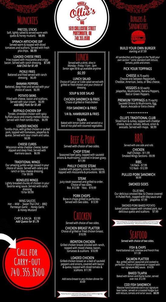 Menu at Ollie's Burgers & BBQ, Portsmouth