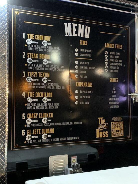 Menu at The Real Boss, Detroit
