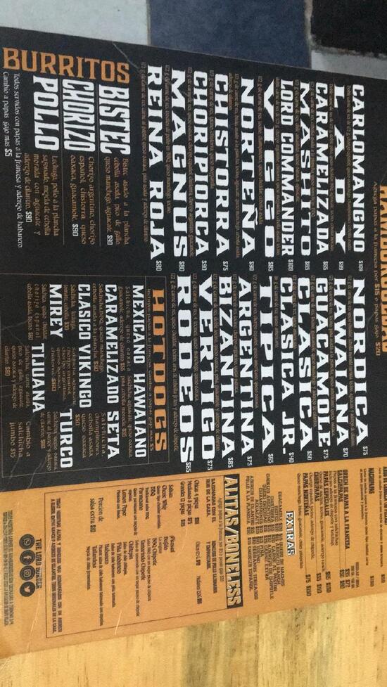 Menu at The lord burger restaurant, Paraíso