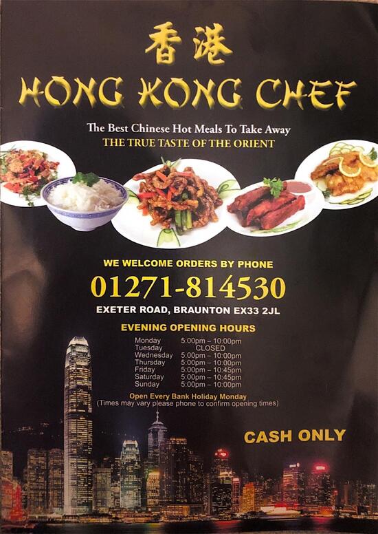 Menu at Hong Kong Chef fast food, Braunton