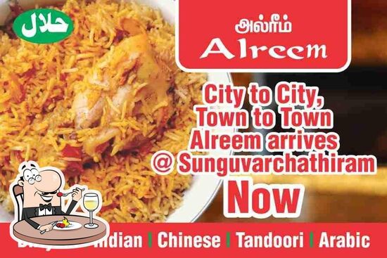 Menu at Al-Reem, Sunguvarchatram