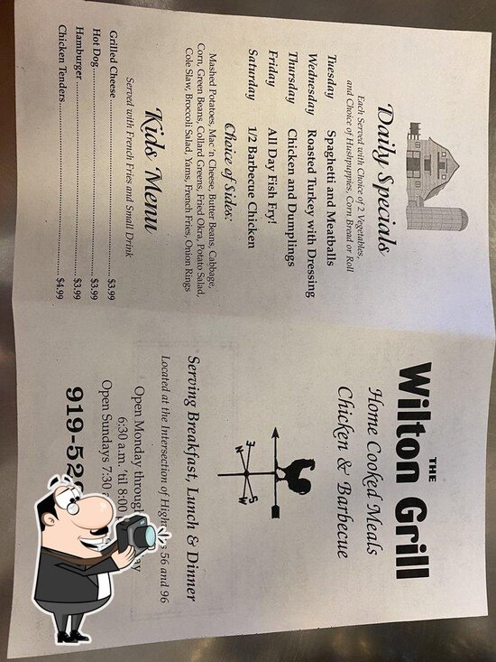 Menu at Wilton Grill restaurant, USA