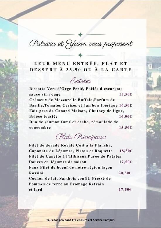 Menu au LA TERRASSE restaurant, Sablé-sur-Sarthe