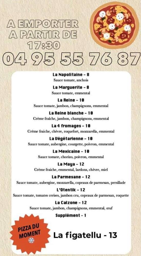 Menu at L'Otentik restaurant, Vescovato