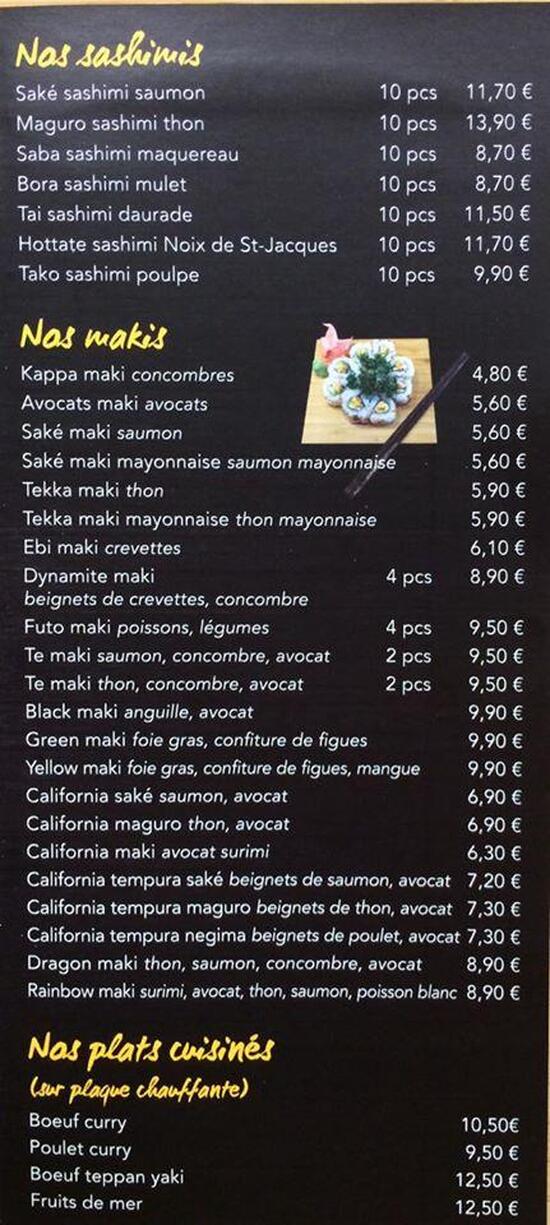 Menu at Tsushima Restaurant Japonais, Seysses