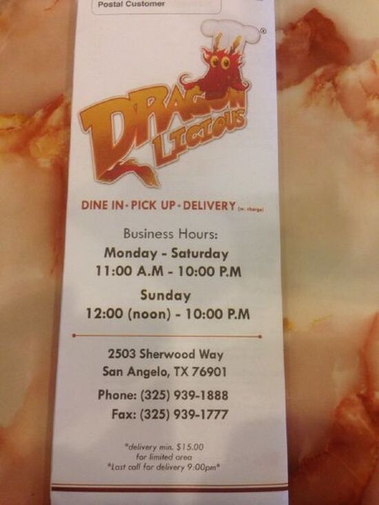 Menu at Dragonlicious restaurant, San Angelo