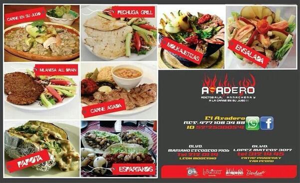 Menu at Asadero restaurant, Leon, Boulevard Mariano Escobedo