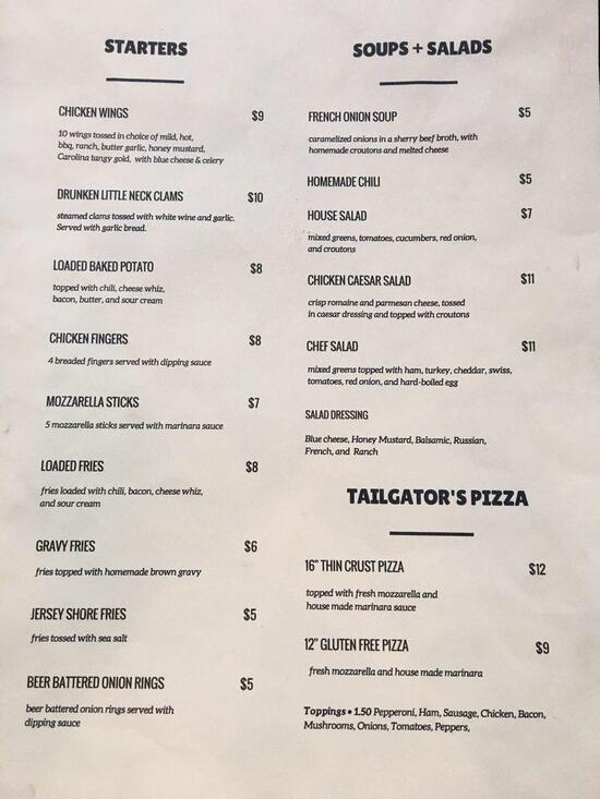 Menu at Tailgators Bar & Grill, West Hazleton