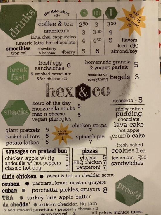 Menu at Hex & Company pub & bar, West New York, Broadway