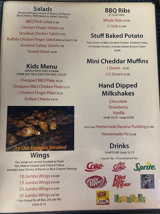 Menu at Dad's BBQ, Anniston, McClellan Blvd