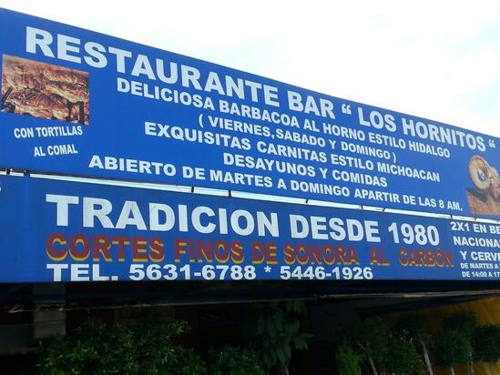 Carta del pub y bar Los Hornitos, Ciudad del México