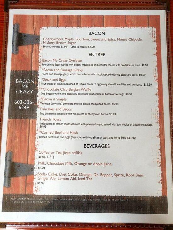Menu at Bacon Me Crazy restaurant, Hinsdale