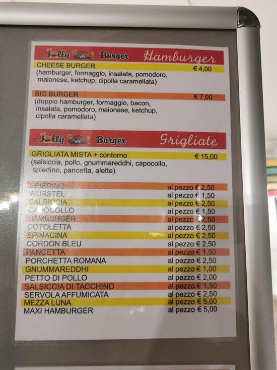 Menu at Jolly Burger restaurant, Tiggiano