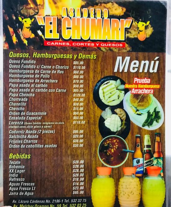 Carta del restaurante Asadero Chumari 1, Lázaro Cárdenas