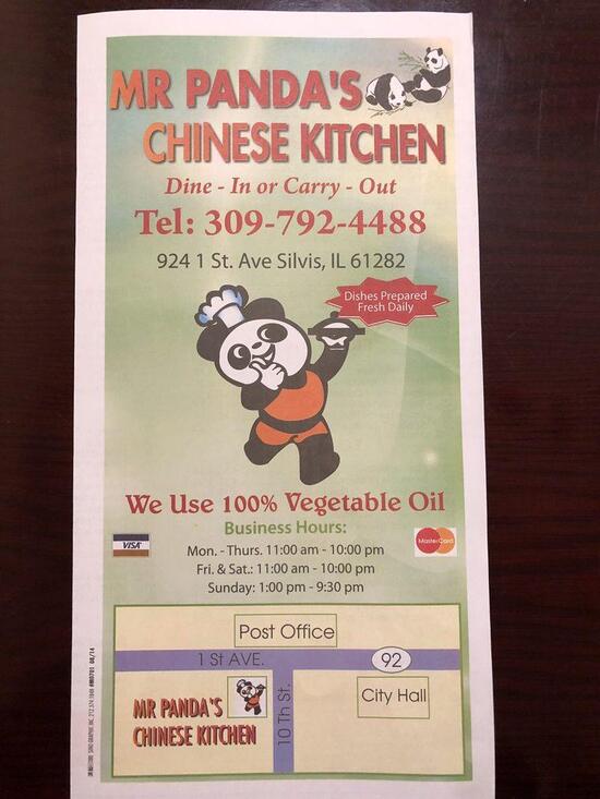 Menu at Mr Pandas restaurant, Silvis, 924 1st Ave