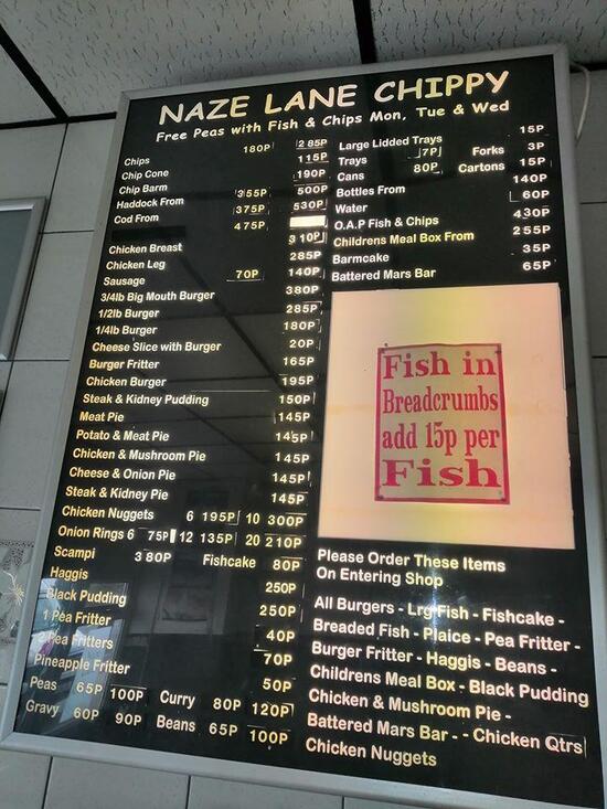 Menu at Naze lane chippy restaurant, Freckleton