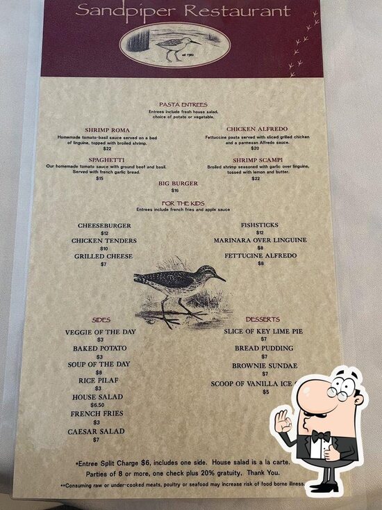 Menu at Sandpiper Restaurant, White Stone